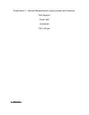 Experiment Volume Measurements Using Liquids And Solutions Lab Report Experiment