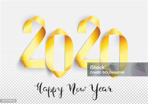 새 해 2020 인사말 카드그린 수 제 골드 트위스트 숫자 모양으로 종이의 스트립 3차원 형태에 대한 스톡 벡터 아트 및 기타