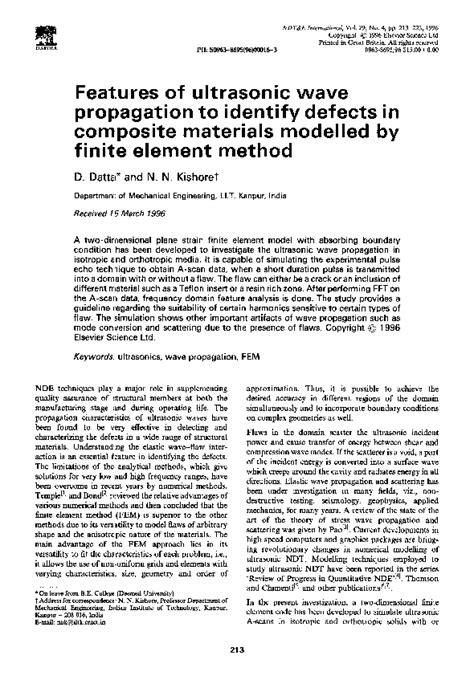 Pdf Features Of Ultrasonic Wave Propagation To Identify Defects In Composite Materials