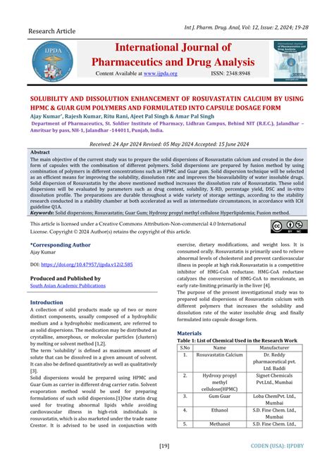 pdf solubility and dissolution enhancement of rosuvastatin calcium by