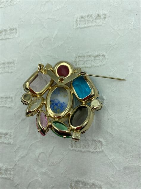 Multi Color Glass Harlequin Vintage Brooch Gem