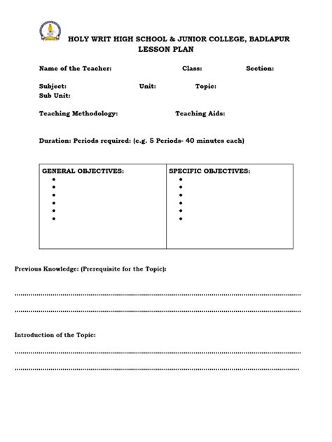 Lesson Plan 2024 25 Pdf Lesson Plan Teachers