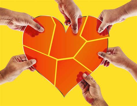 Seis Manos Unen Los Pedazos Del Corazón O Del Amor En Uno Ilustración