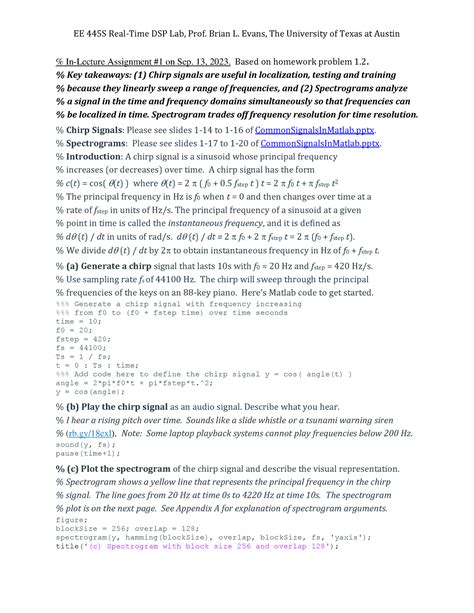 In Lecture Work 1 In Lecture Assignment 1 On Sep 13 202 3 Based On Homework Problem 1