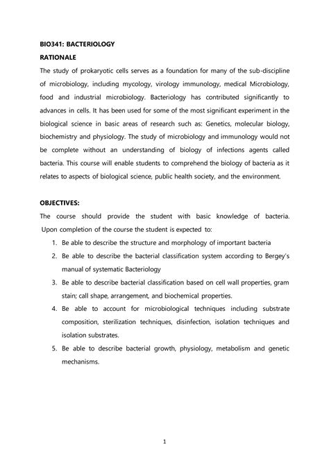 Bio341 Bacteriology Course Outline Docx