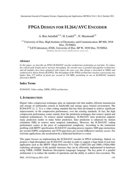 Fpga Design For H 264 Avc Encoder Pdf