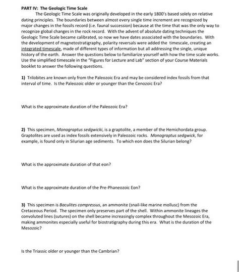 Solved PART IV The Geologic Time Scale The Geologic Time Chegg Com