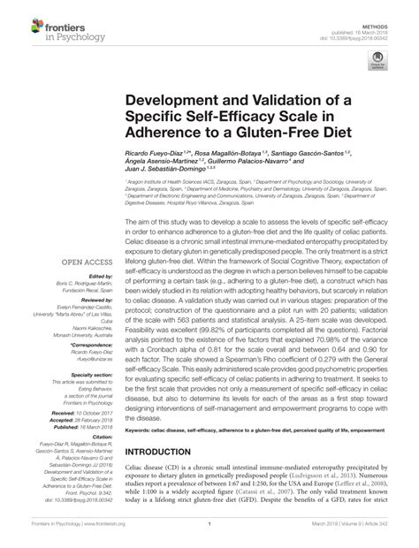Pdf Development And Validation Of A Specific Self Efficacy Scale In Adherence To A Gluten Free