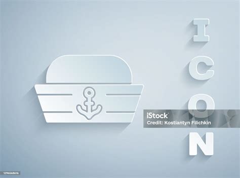 회색 배경에 격리 된 종이 절단 선원 모자 아이콘 종이 아트 스타일 벡터 0명에 대한 스톡 벡터 아트 및 기타 이미지 0명 3차원 형태 가공의 인물 Istock