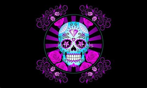Blue And Purple Sugar Skull With Roses Mug By Jeff Bartels Skulls And