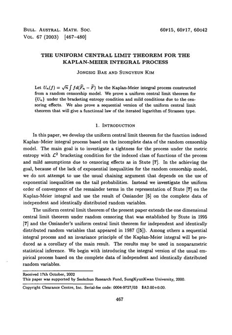 Pdf The Uniform Central Limit Theorem For The Kaplan Meier Integral