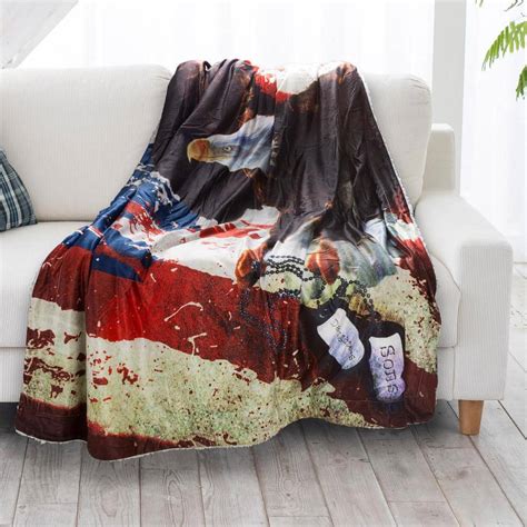 Lavish Home American Flag Bald Eagle Print Sherpa Fleece Blanket 64