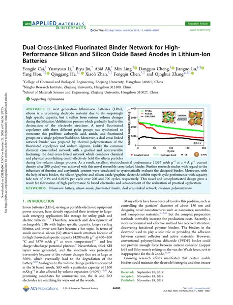 Pdf Dual Cross Linked Fluorinated Binder Network For High Performance Silicon And Silicon