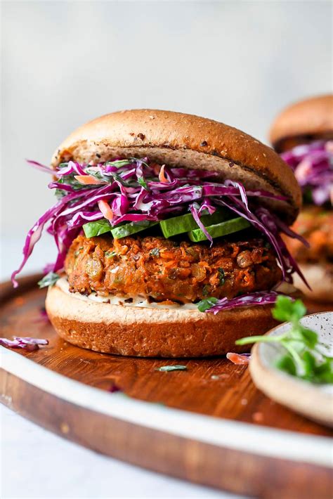 Spiced Lentil Burgers With Tahini Slaw Vegan Dishing Out Health