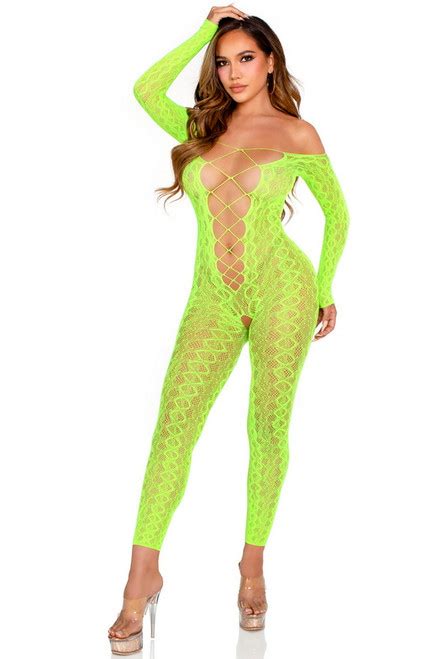 Exposed Python Net Neon Green Crotchless Jumpsuit Spicy Lingerie
