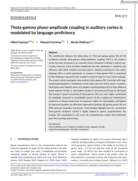 Pdf Theta Gamma Phase Amplitude Coupling In Auditory Cortex Is Modulated By Language Proficiency