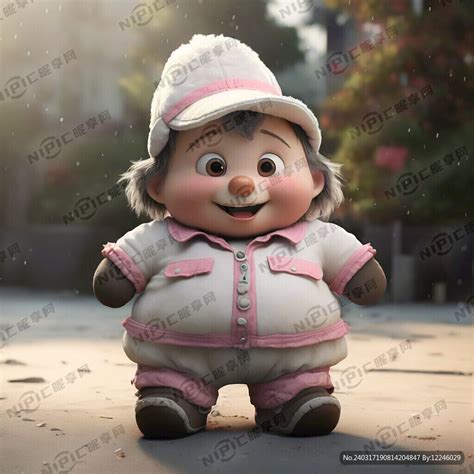 Ai创作图毛绒卡通儿童人物 胖胖的 白色身体 粉色毛绒帽子 憨憨的 纯色背景 3d模型 梦幻厚涂 虚幻引擎 完美光影 电影质感 高清 昵图网
