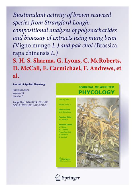 Pdf Biostimulant Activity Of Brown Seaweed Species From Strangford