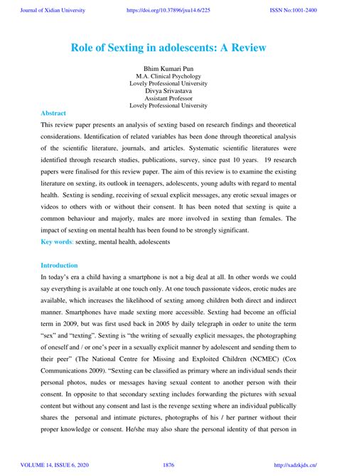 Pdf Role Of Sexting In Adolescents A Review