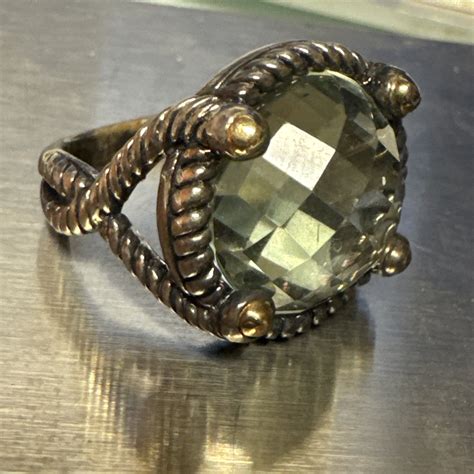 Nf 925 Sterling Silver And 14k Gold Smoky Topaz Trillion Ring Size 7 8