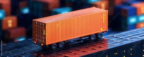 Digital Transformation And Adaption Technology A Bright Orange Shipping Container On A Freight