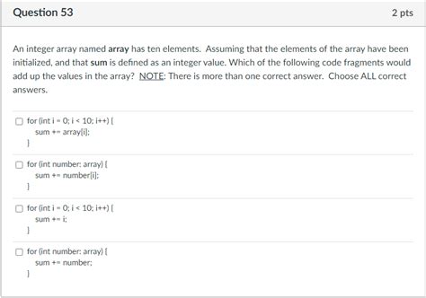 Solved Question 53 2 Pts An Integer Array Named Array Has