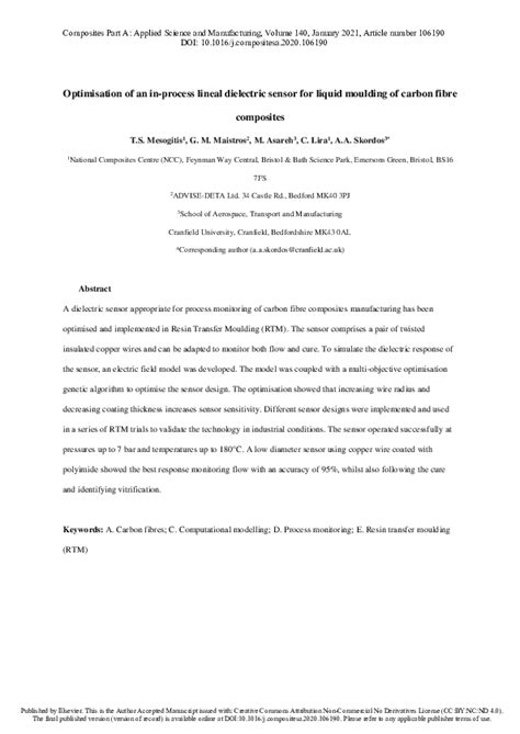 Pdf Optimisation Of An In Process Lineal Dielectric Sensor For Liquid Moulding Of Carbon Fibre