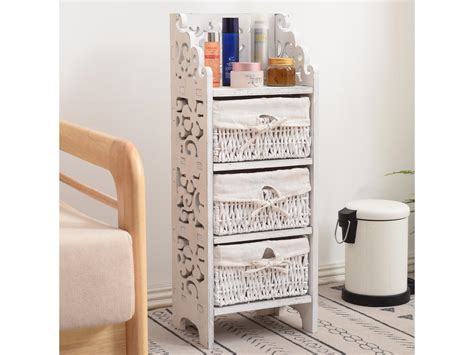 Commode Table De Chevet Tiroirs Bois Osier Blanc X X
