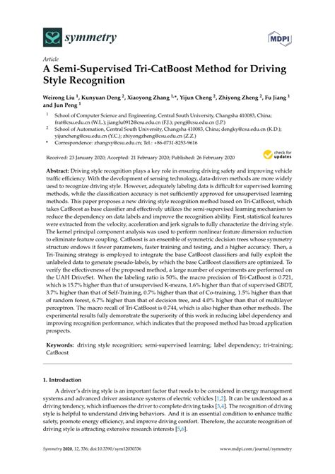 Pdf A Semi Supervised Tri Catboost Method For Driving Style Recognition