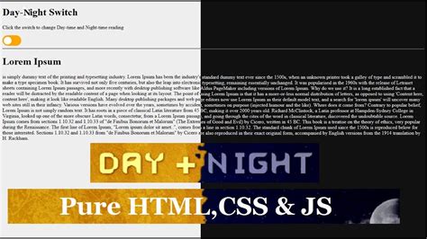 day night mode toggle switch using html css and js youtube