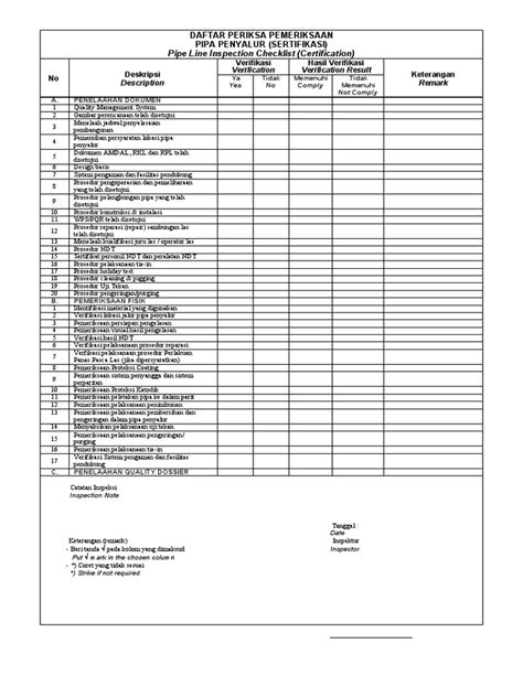 Contoh Checklist Pipeline Pdf