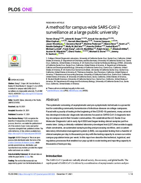 Pdf A Method For Campus Wide Sars Cov 2 Surveillance At A Large Public University
