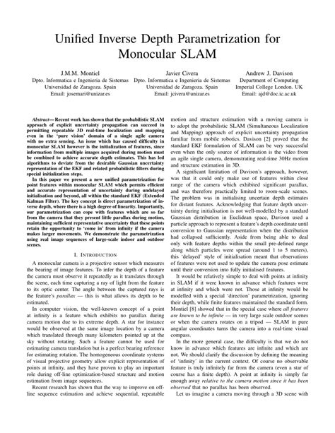 pdf unified inverse depth parametrization for monocular slam