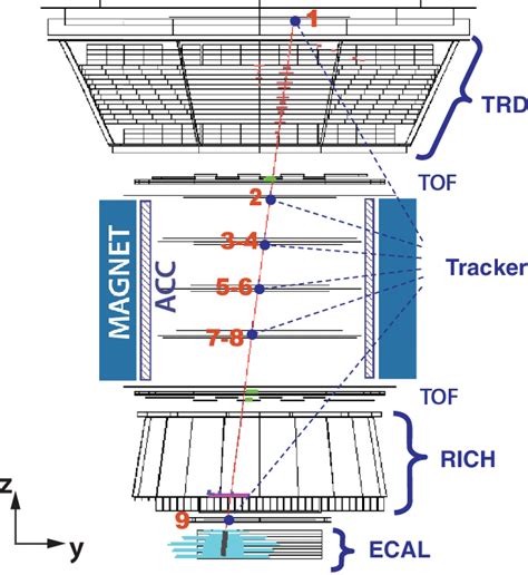 5 An Event Display Inside The Ams A Particle Hits The Layer 1 Goes Download Scientific