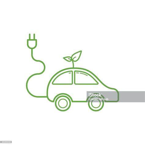 흰색 배경 생태 및 녹색 에너지 개념에 전기 자동차 아이콘의 개요 차에 대한 스톡 벡터 아트 및 기타 이미지 차 환경 보전 로고 Istock