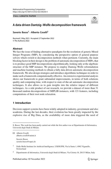 Pdf A Data Driven Dantzigwolfe Decomposition Framework