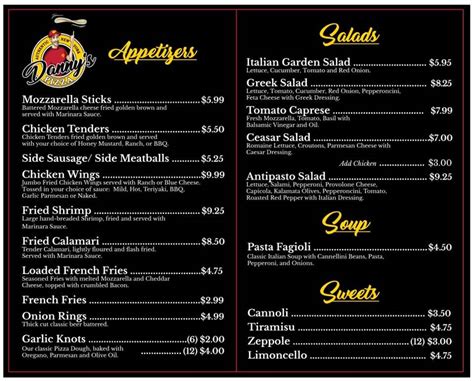 Menu At Dannys Authentic Ny Pizza Pizzeria Murrells Inlet