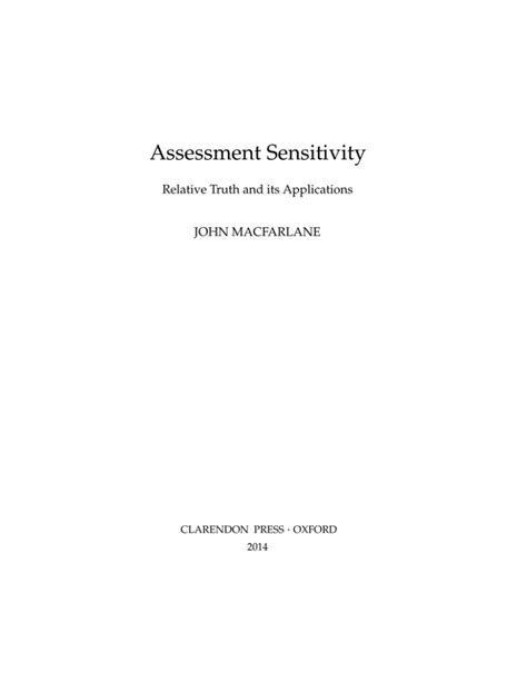 Assessment Sensitivity Relative Truth And Its Applications John