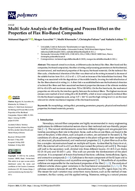 Pdf Multi Scale Analysis Of The Retting And Process Effect On The Properties Of Flax Bio Based