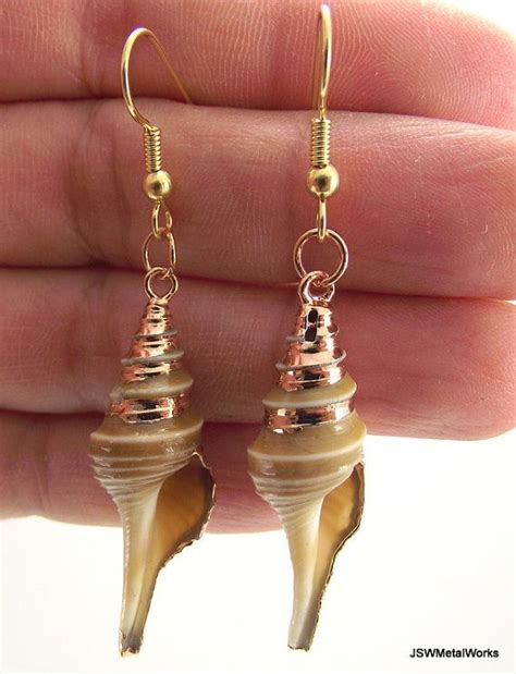 Gold Turrid Shell Earrings Cream Organic Beach Jewelry Gold Earrings