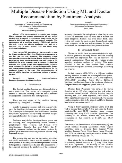Multiple Disease Prediction Using Ml And Doctor Recommendation By Sentiment Analysis Pdf