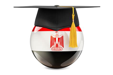 이집트 개념교육 졸업 모자가 있는 이집트 국기 흰색 배경에서 격리된 3d 렌더링 교습에 대한 스톡 사진 및 기타 이미지 교습 교육 기 Istock