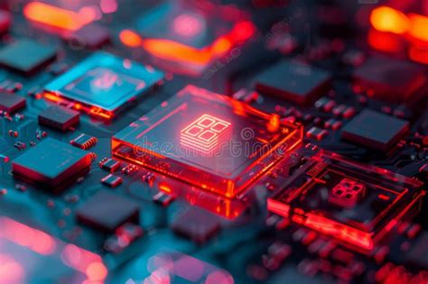 High Tech Processor With Glowing Circuits On A Motherboard