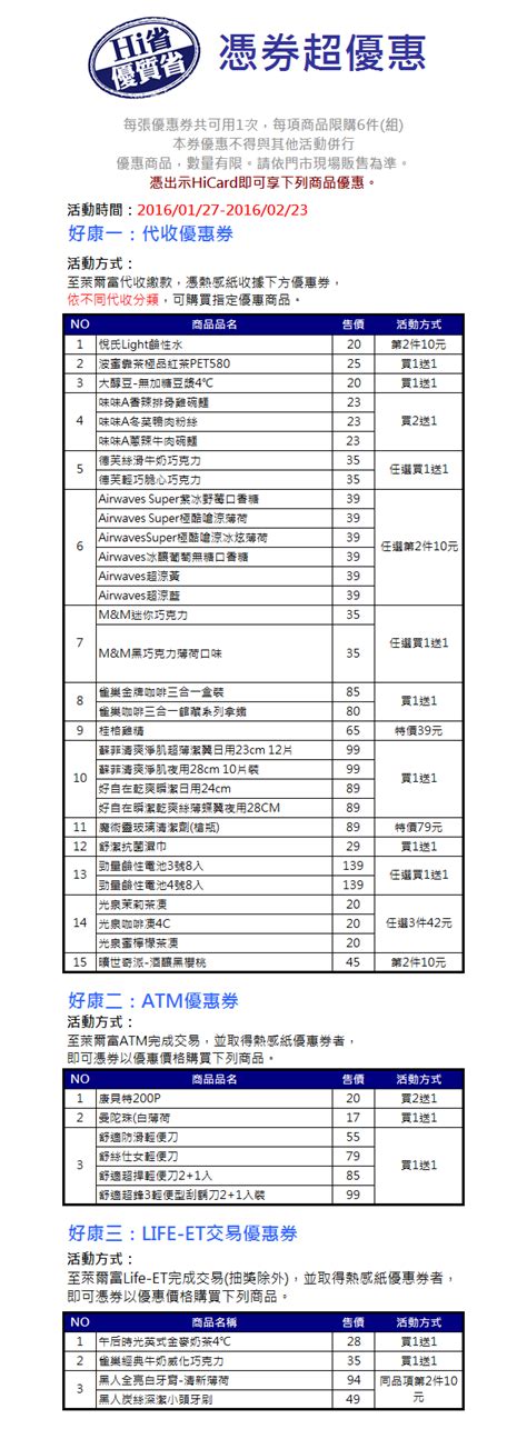 萊爾富hi省優質省 憑券享優惠 Onelife