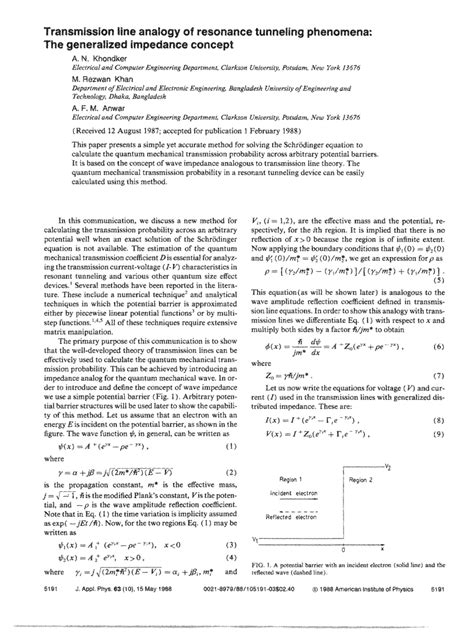 Pdf Transmission Line Analogy Of Resonance Tunneling Phenomena The Generalized Impedance Concept