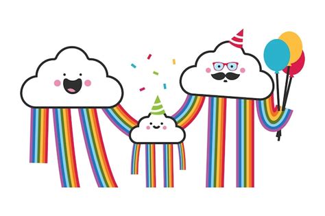 생일 벡터 만화 컨셉 일러스트를 축하하는 귀여운 Lgbtq 가족 구름 캐릭터 프리미엄 벡터
