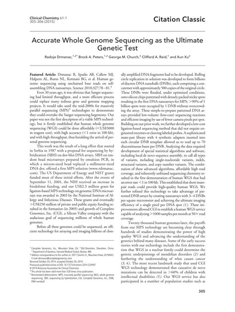 Pdf Accurate Whole Genome Sequencing As The Ultimate Genetic Test
