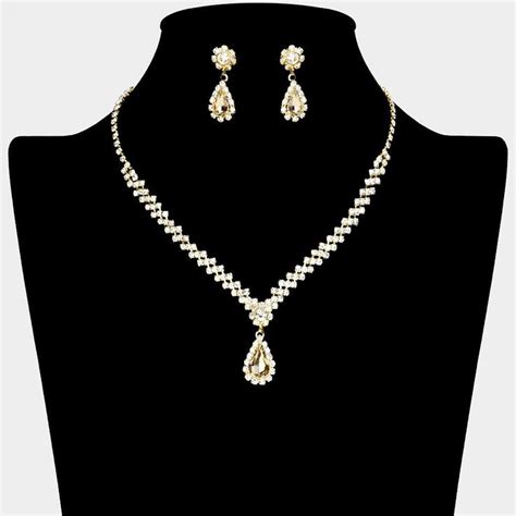 Gold Teardrop Stone Pointed Necklace Rhinestone Paved Teardrop Stone