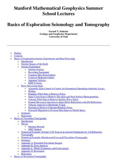 Pdf Stanford Mathematical Geophysics Summer School Lectures Basics Of