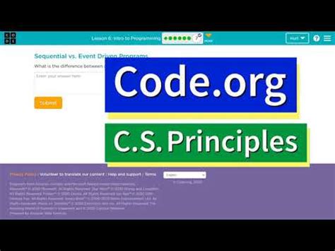 Code Org Lesson Intro To Programming Tutorial With Answers Unit CS Principles YouTube